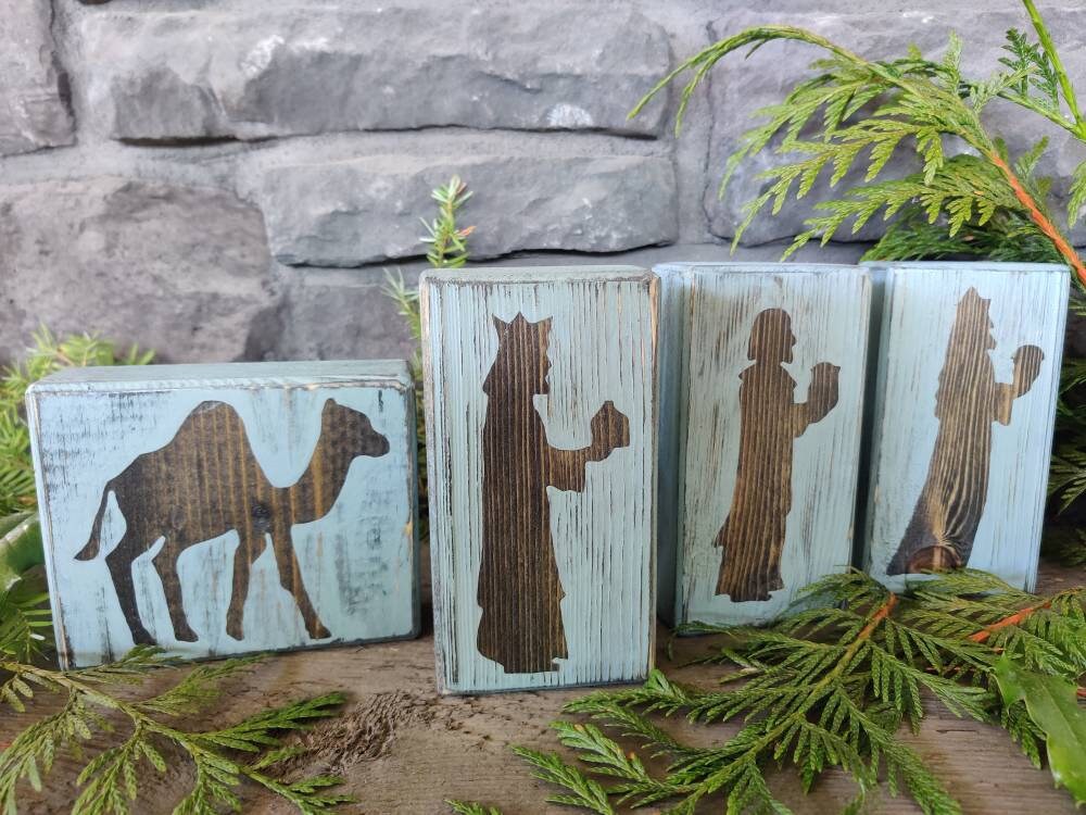 Rustic Wood Nativity Set in Dusty Blue - Etsy