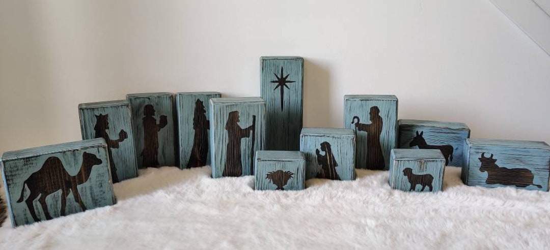 Rustic Wood Nativity Set in Dusty Blue - Etsy