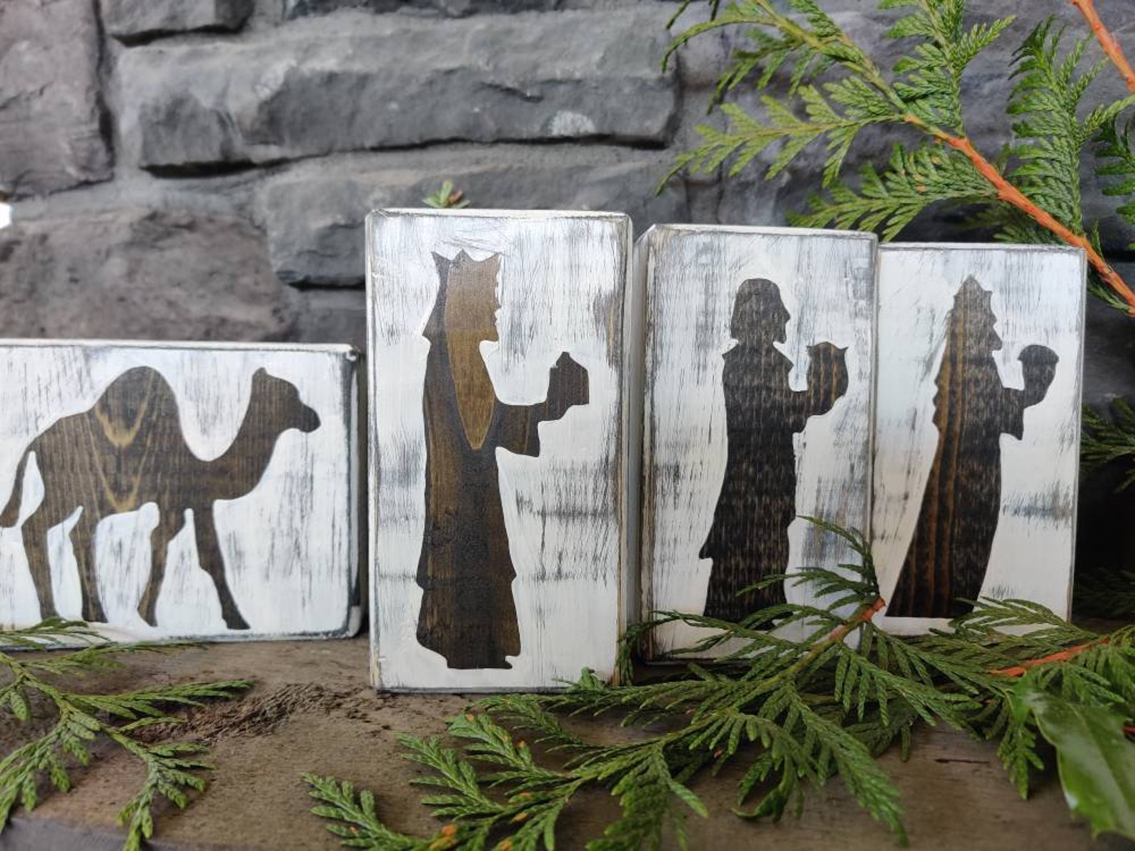 Rustic Wood Nativity Set in white | Etsy