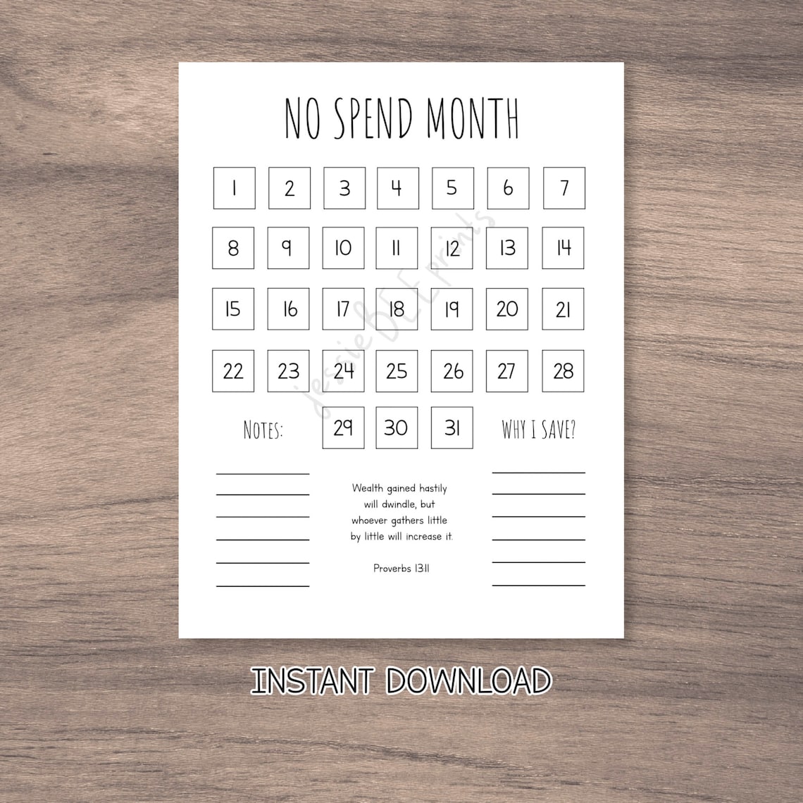 No Spend Month Tracker/ No Spending Printable/ No Spending Challenge ...