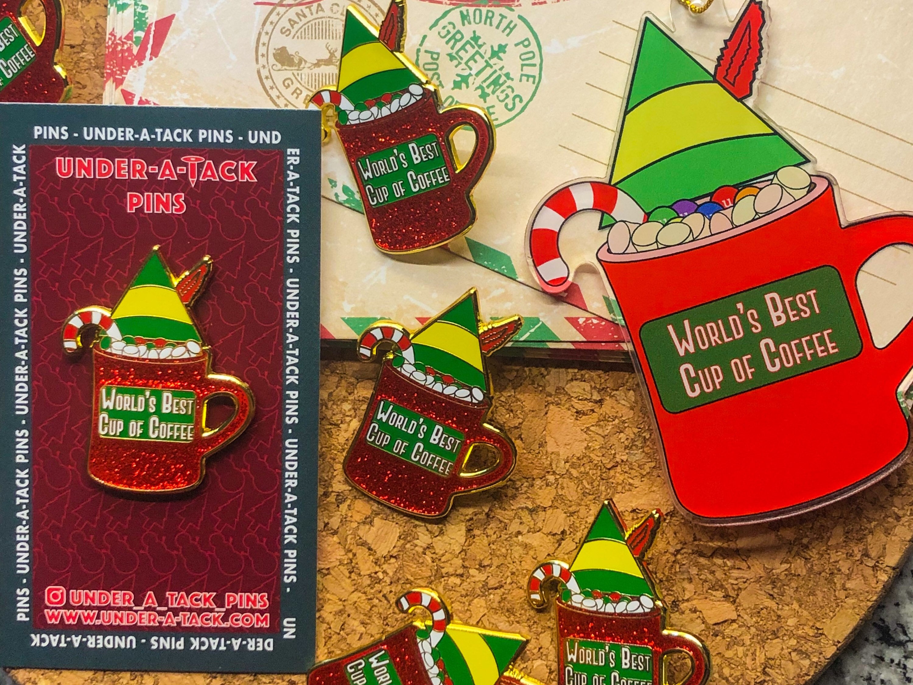 Elf Enamel Pin Worlds Best of Cup of Coffee Mug Christmas Gifts Buddy ...