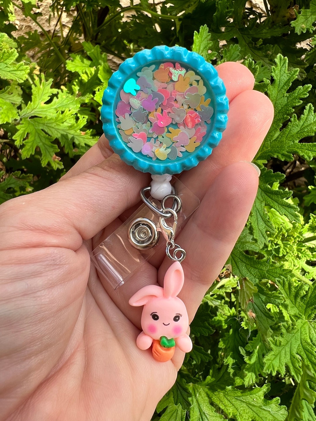 Floating Easter Bunnies Badge Reel, Bunny Badge Reel, Carrot Badge Reel ...