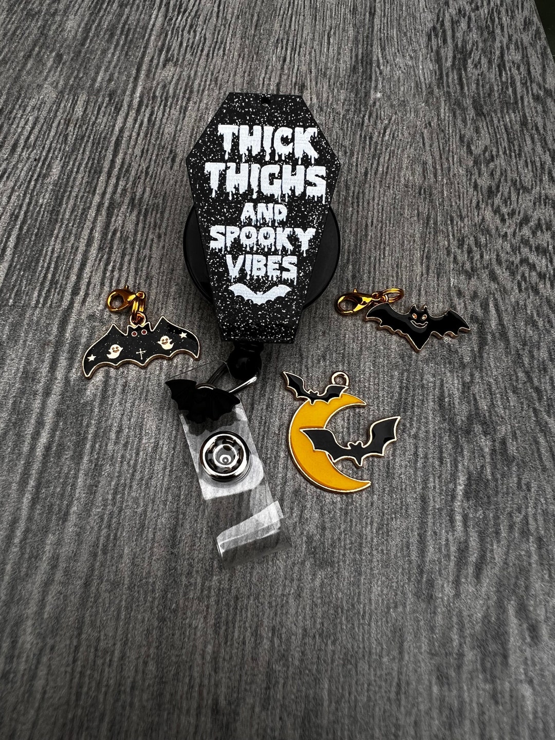 Spooky Vibes Badge Reel, Halloween Badge Reel, Bat Badge, Spooky Badge ...