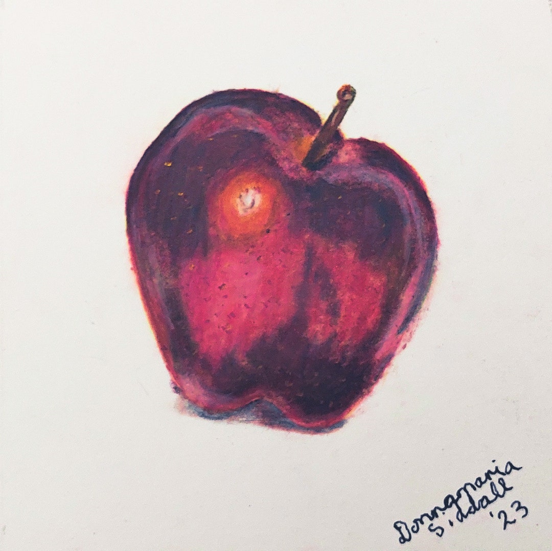 Original: Red Apple. Mixed Media Painting. Unique One Off. Ultra ...