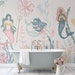 Mermaid Underwater Wallpaper Mural Watercolor Peel and Stick Wall Art ...