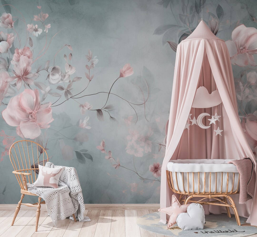Delicate Pink Blooming Flowers Wallpaper Mural for Walls - Etsy