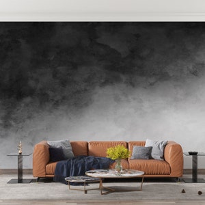 Dark Grayscale Watercolor Wallpaper Mural, Abstract Monochrome Wall Art ...