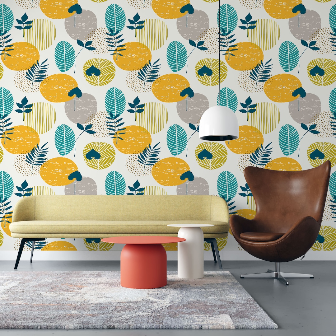 Abstract Leaves Pattern Wallpaper for Walls, Modern Botanical Wall ...