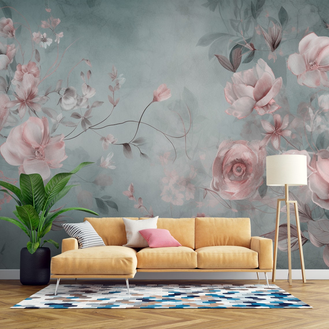 Delicate Pink Blooming Flowers Wallpaper Mural for Walls - Etsy