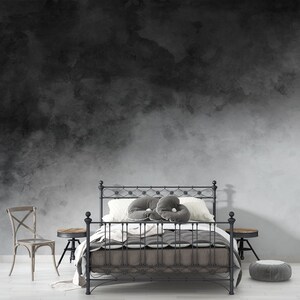 Dark Grayscale Watercolor Wallpaper Mural, Abstract Monochrome Wall Art ...