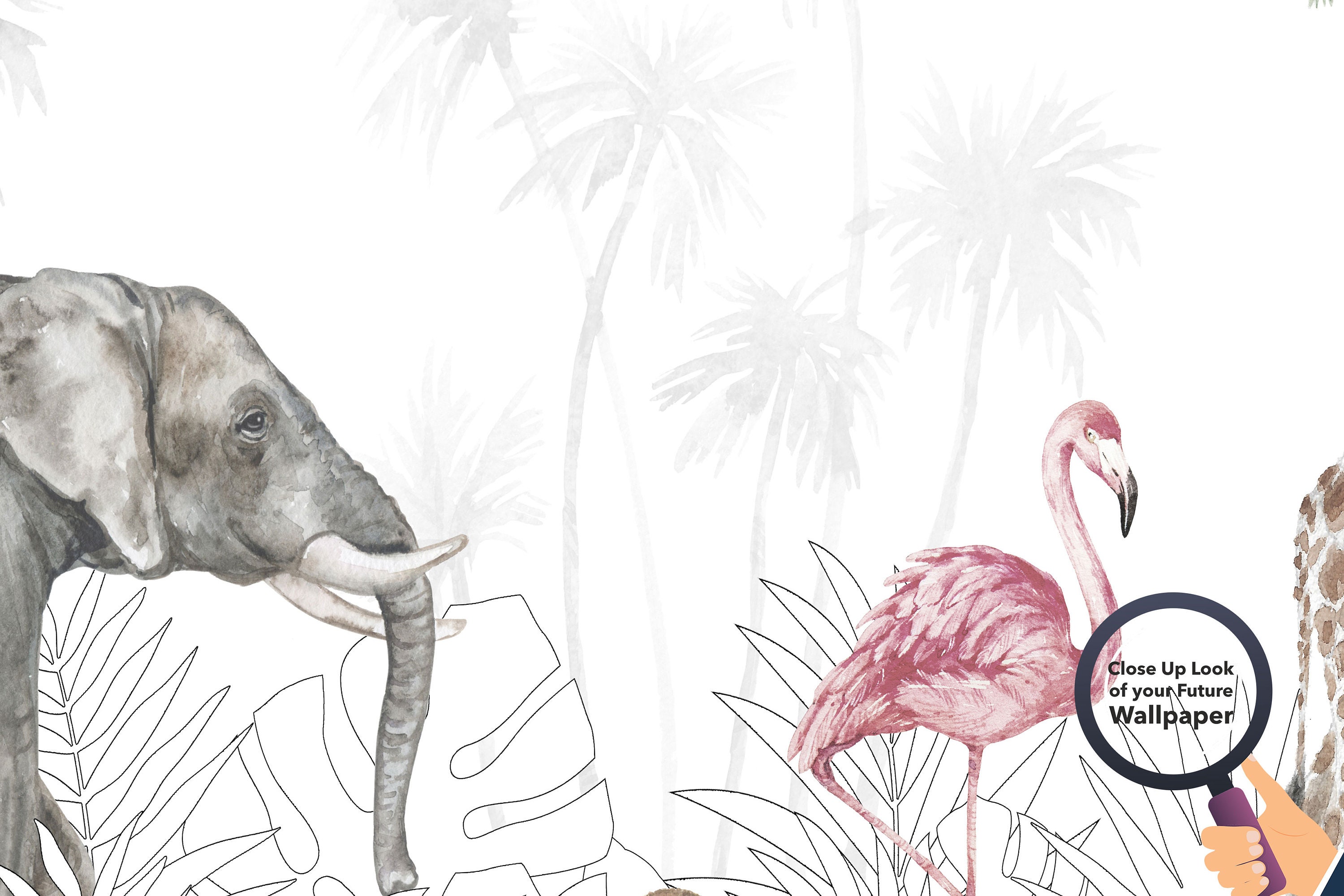 Magical Forest With Elephant Flamingo and Giraffe Wallpaper - Etsy