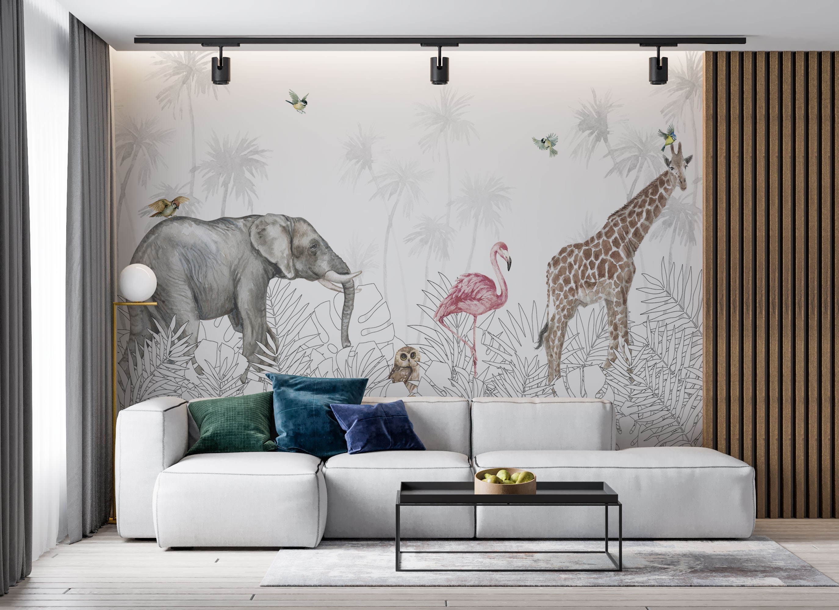 Magical Forest With Elephant Flamingo and Giraffe Wallpaper - Etsy