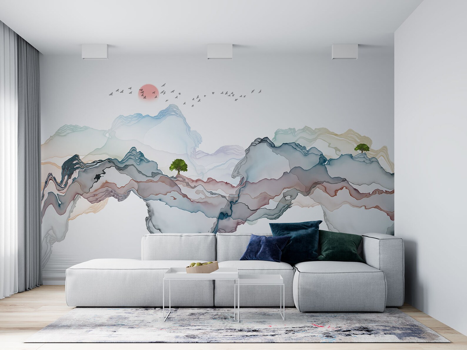 Abstract Line Mountain Wallpaper Removable Wallpaper Peel - Etsy