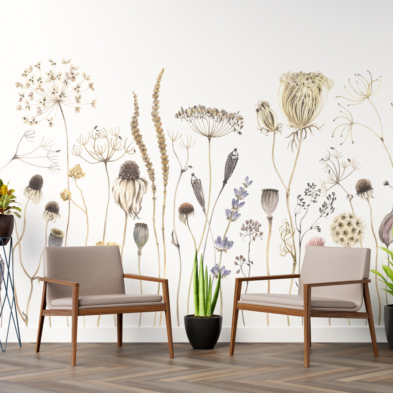 Wild Plants and Flowers Wall Mural Natural Botanical Art Removable ...