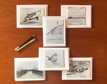 Multipack Pen and Ink Drawing Note Cards Thank You Cards - Etsy