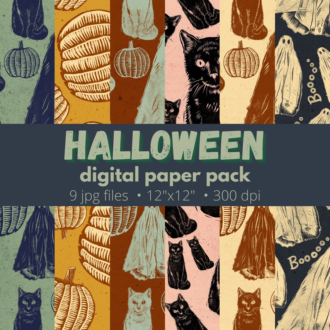Halloween Digital Paper Pack Seamless Pattern Set Texture - Etsy