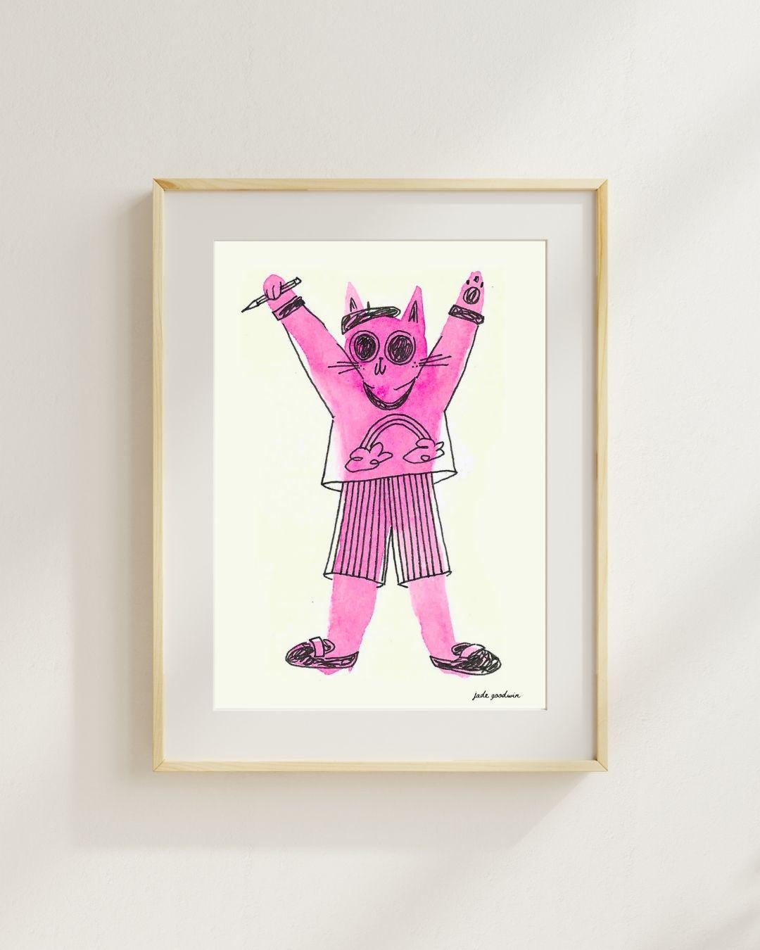 Artist Cat Wall Art – Printable Cat Illustration for Nursery, Playroom ...