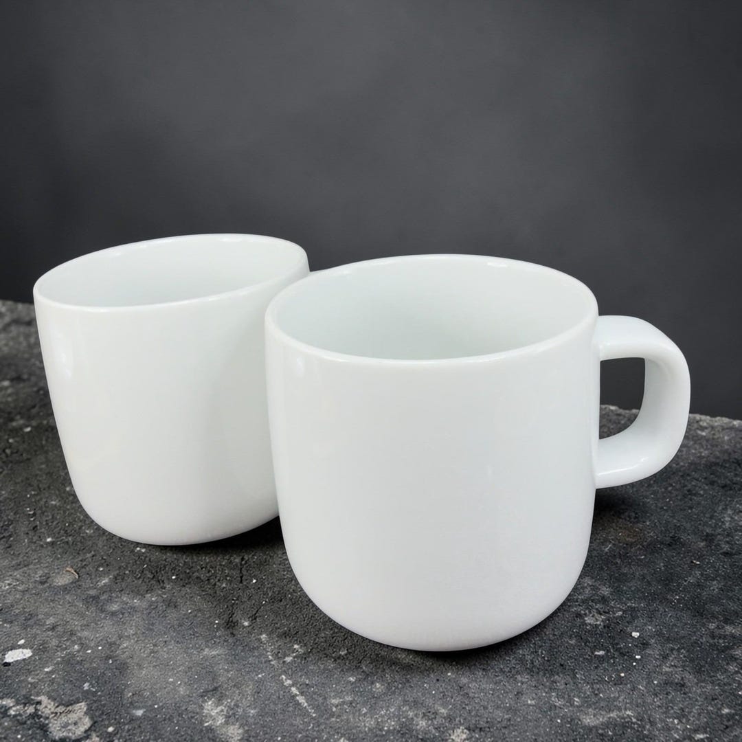 Crate and Barrel Aaron Probyn White Coffee Mugs Cups Set 2 Ceramic ...