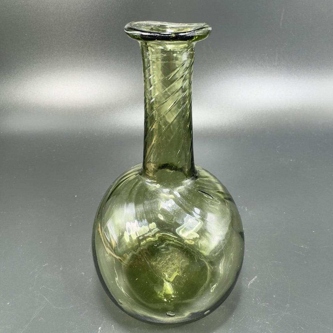 Green Hand Blown Art Glass Vase Bottle With Optic Swirl Hand Made ...