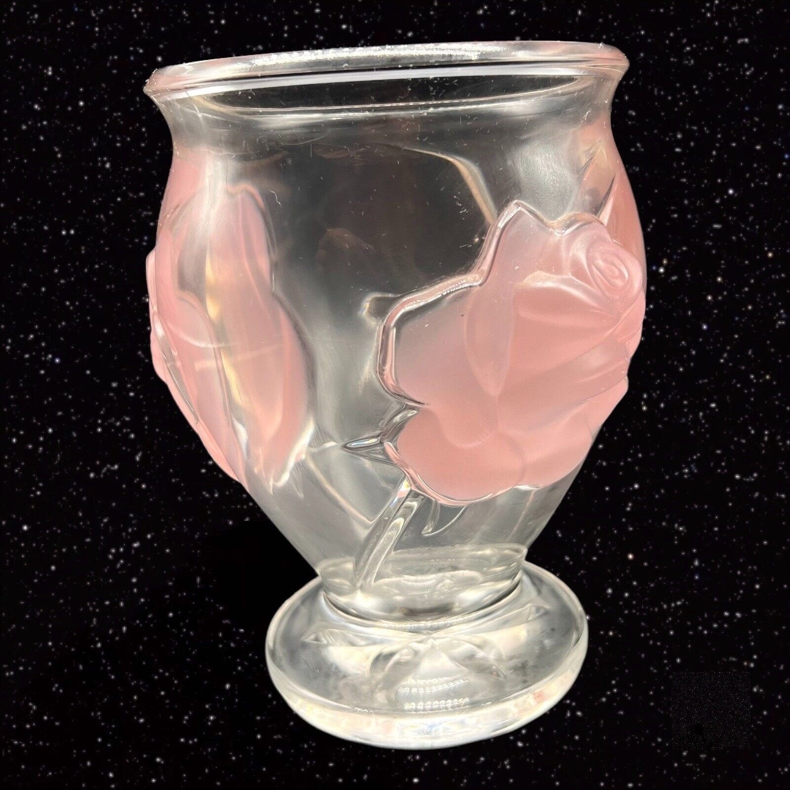Teleflora Glass Heavy Vase Raised Puff Frosted Pink Roses Lead Crystal ...