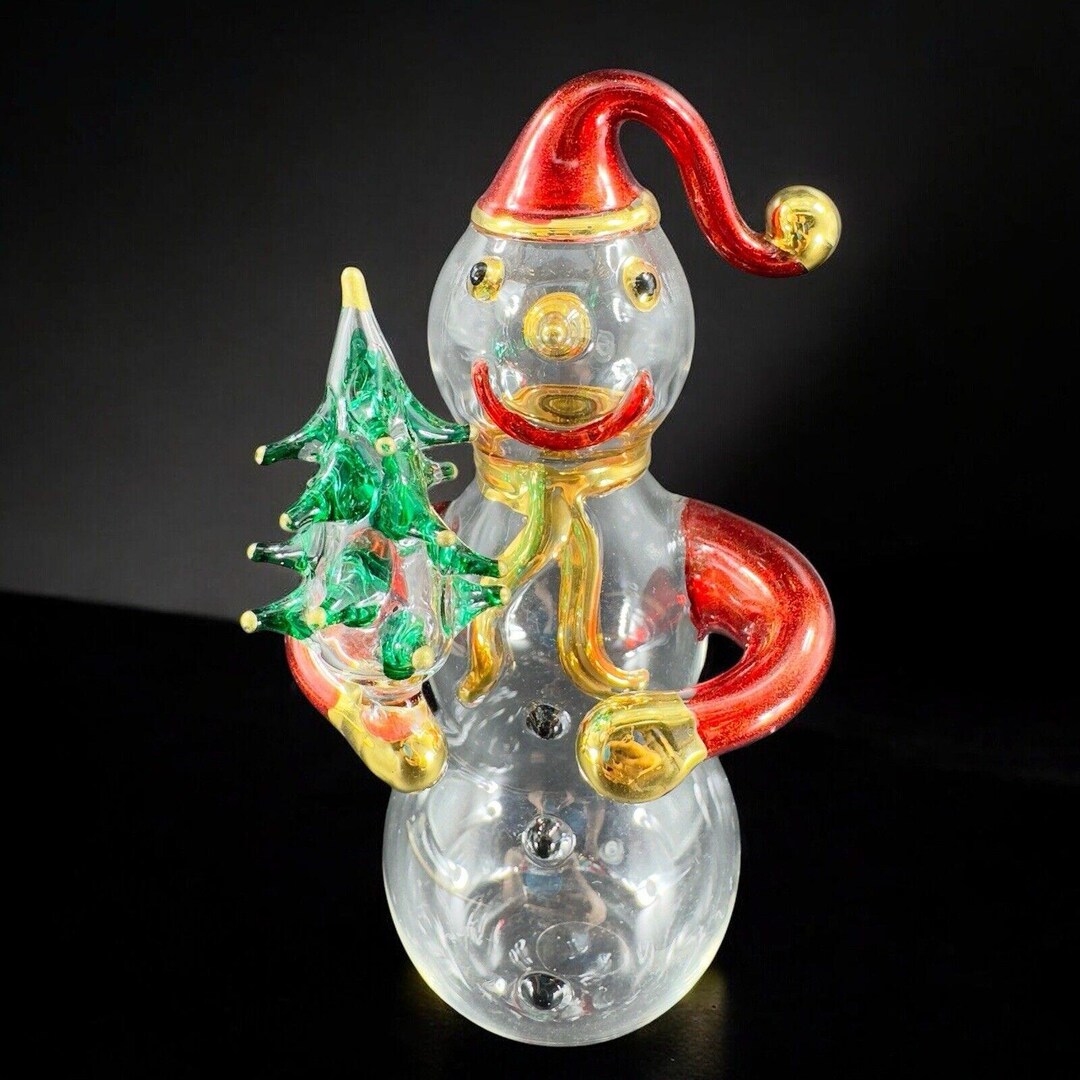 Italian Glass Holiday Snowman Figurine Hand Crafted in Italy Flushed ...