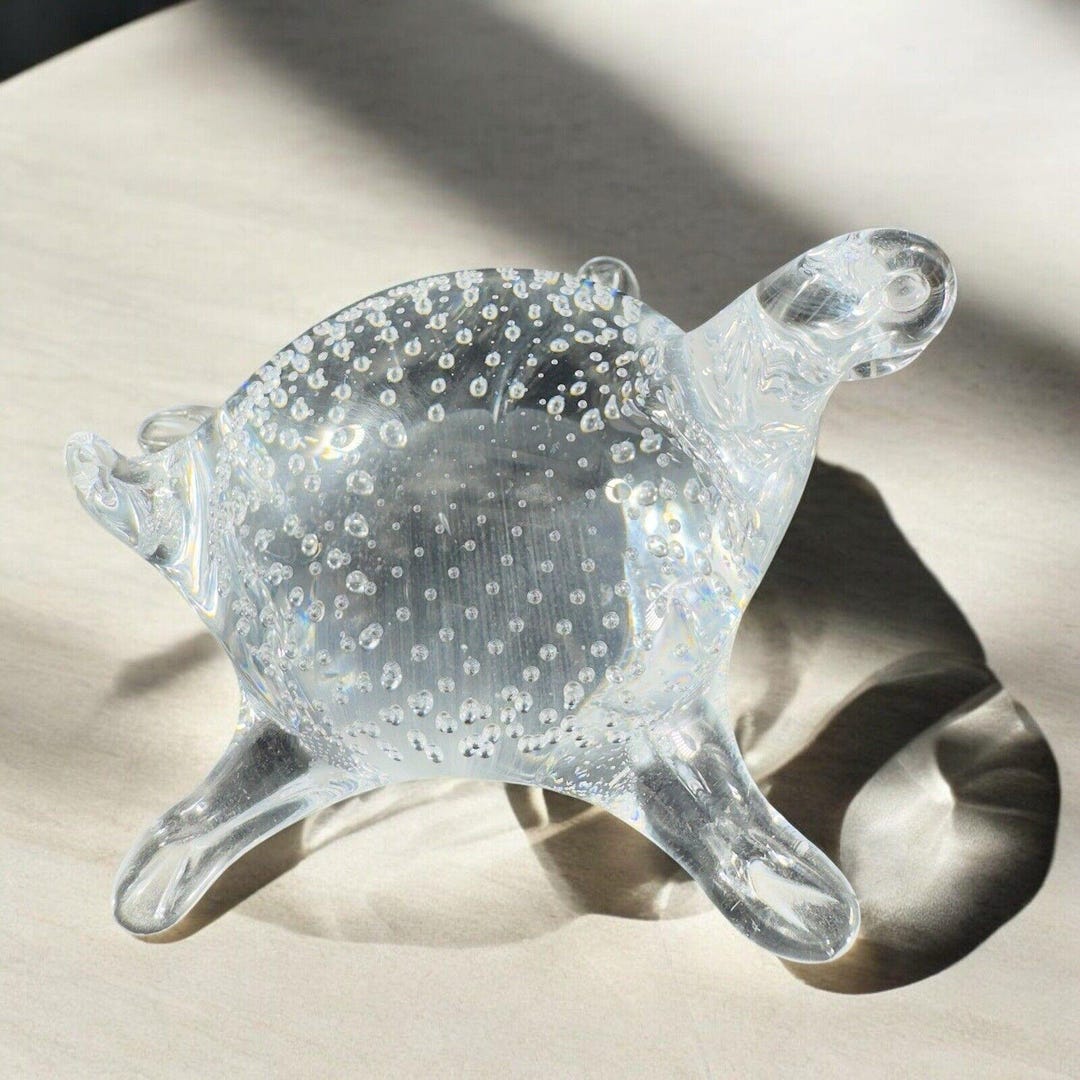 Derpy Clear Glass Turtle Figurine With Small Bubbles All Over Glass ...