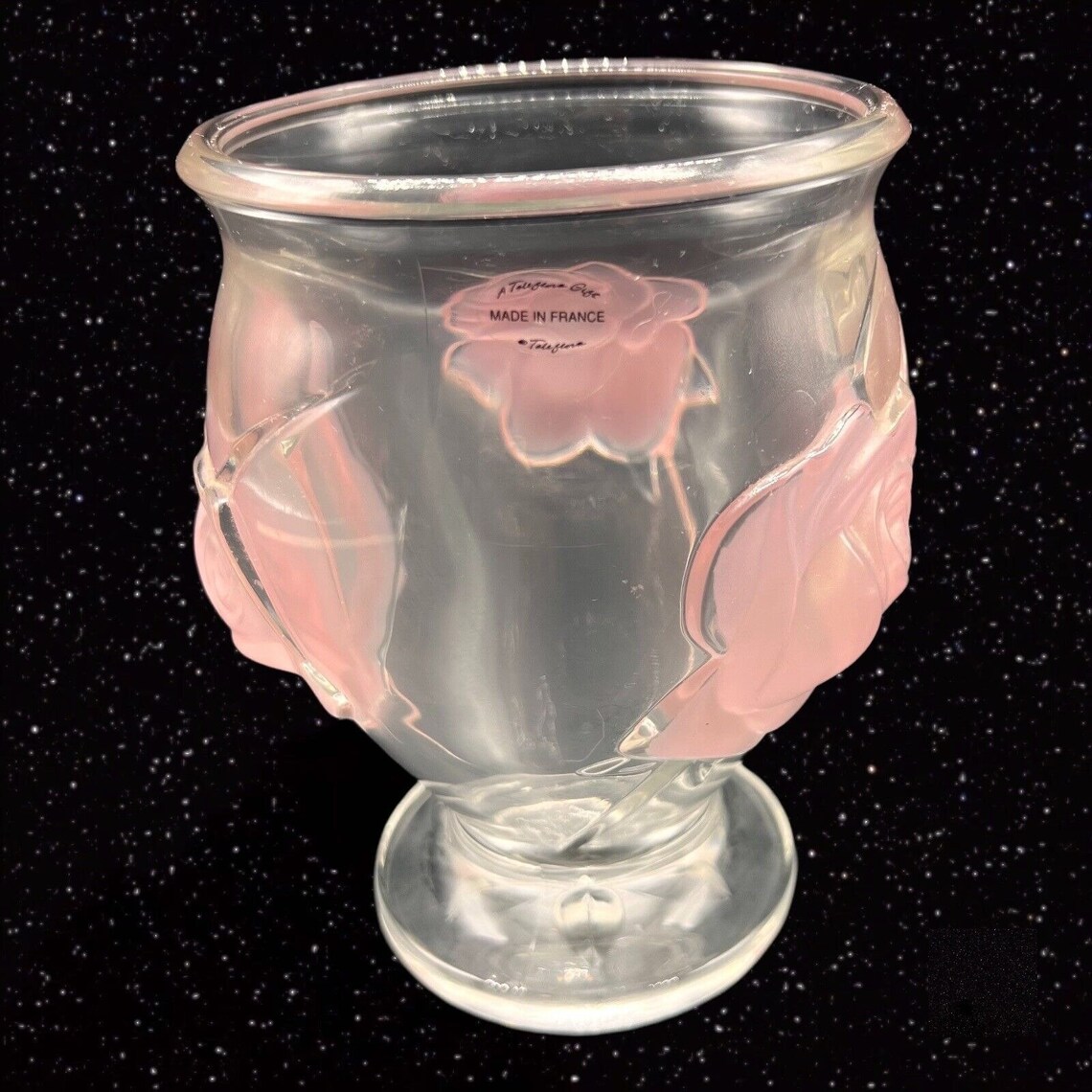 Teleflora Glass Heavy Vase Raised Puff Frosted Pink Roses Lead Crystal ...