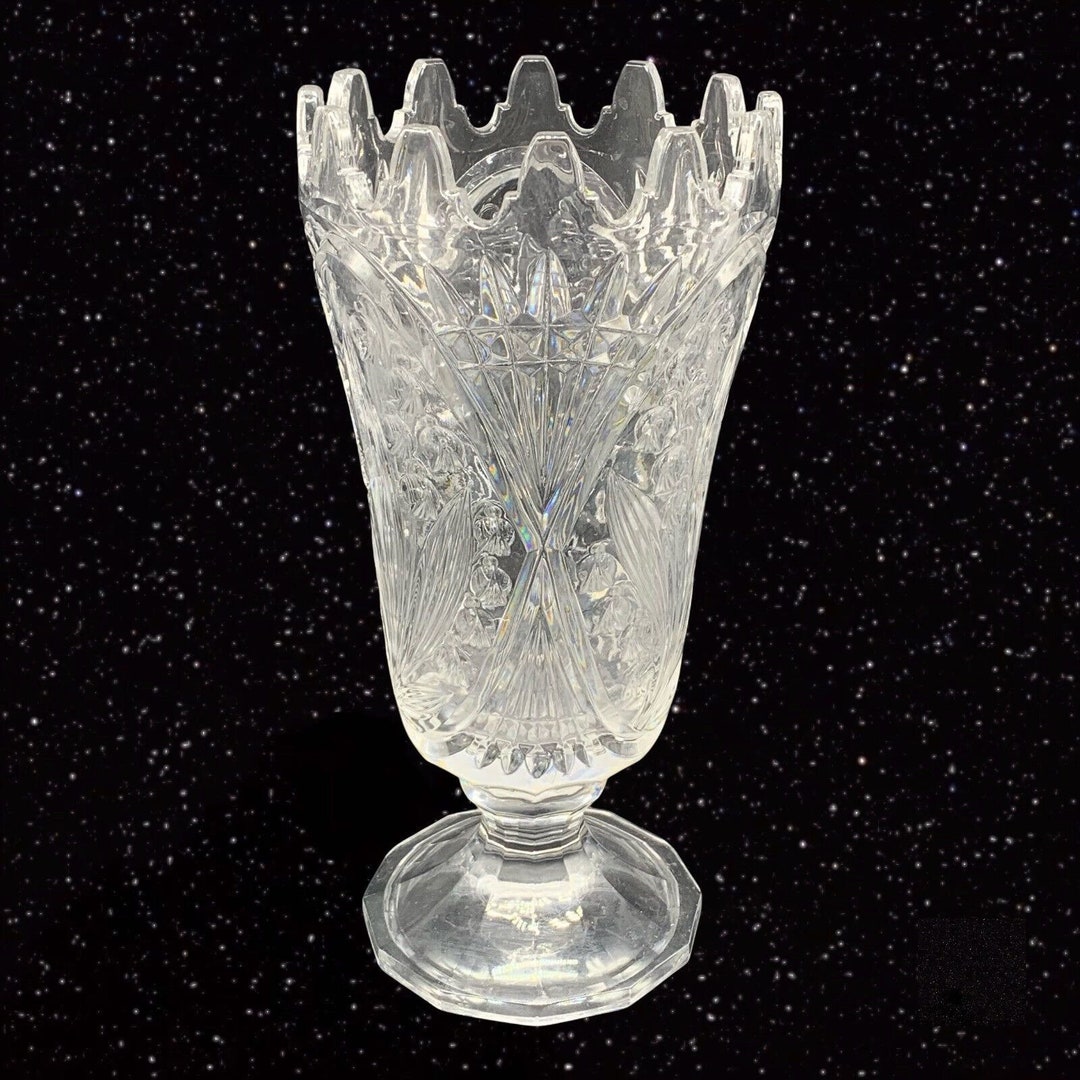 Vintage Lead Crystal Vase Deep Sawtooth Scalloped Rim 11.5T 5W - Etsy