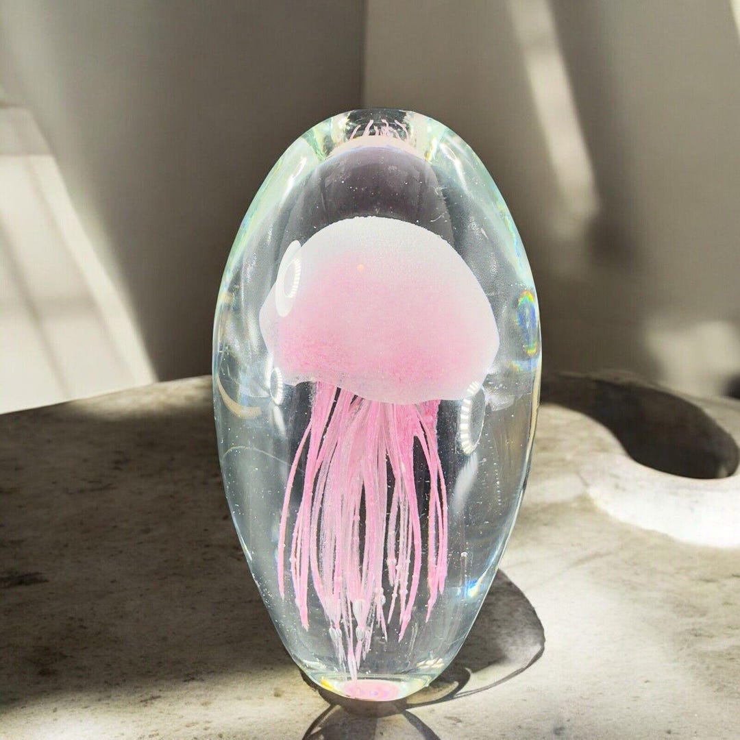 Dynasty Gallery Glass Paperweight Pink Jellyfish Heavy Figurine Small ...