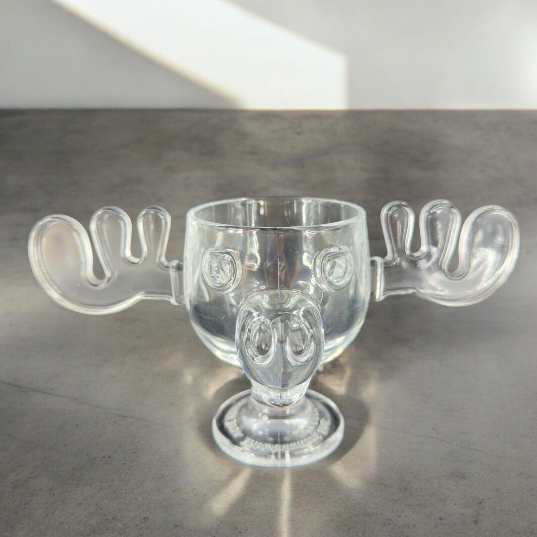 Warner Bros Bullwinkle Moose Glass Cup Mug Antler Handles Marked Bottom ...