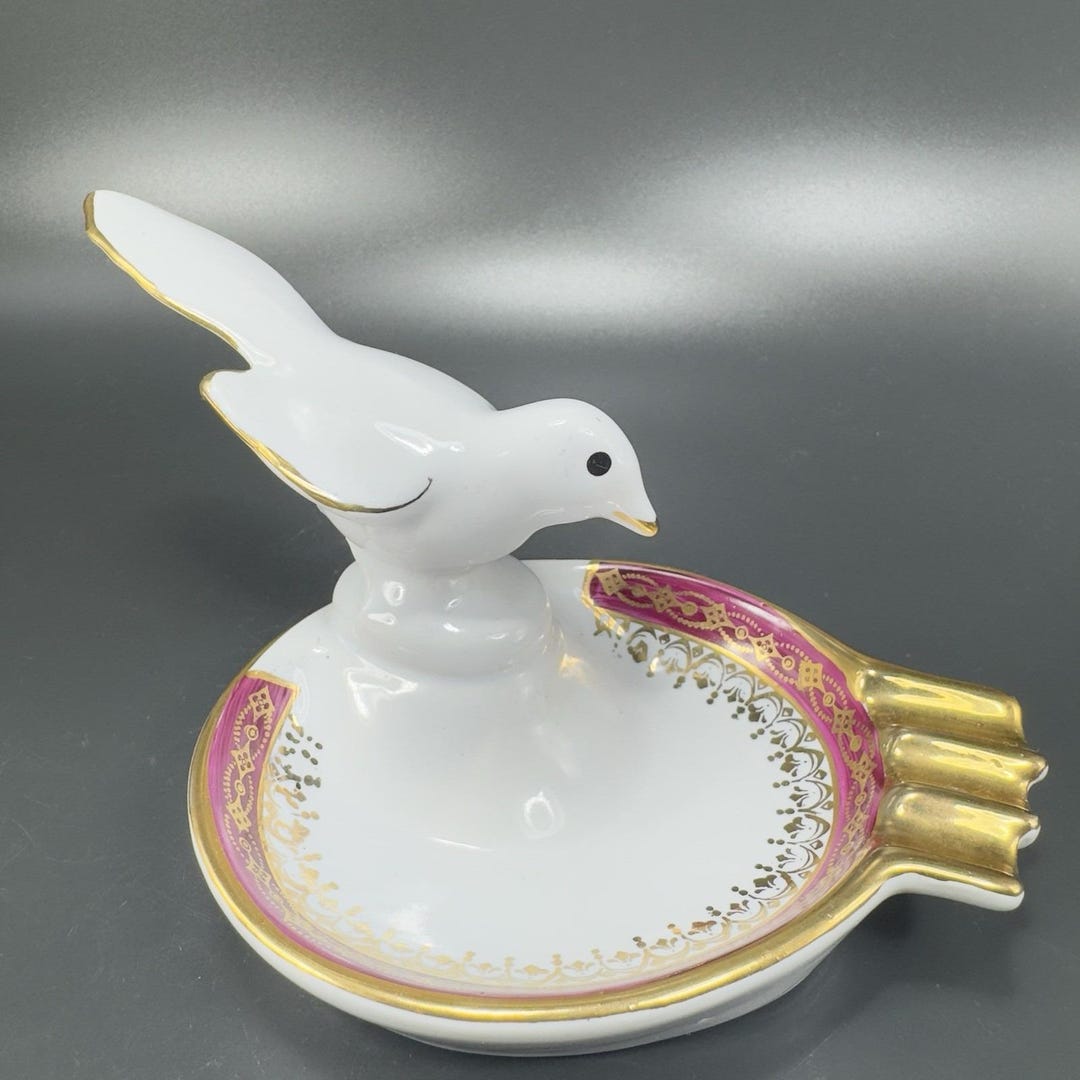 Vintage SB Poland Pottery Love Bird Dove Trinket Dish Ashtray Marked ...