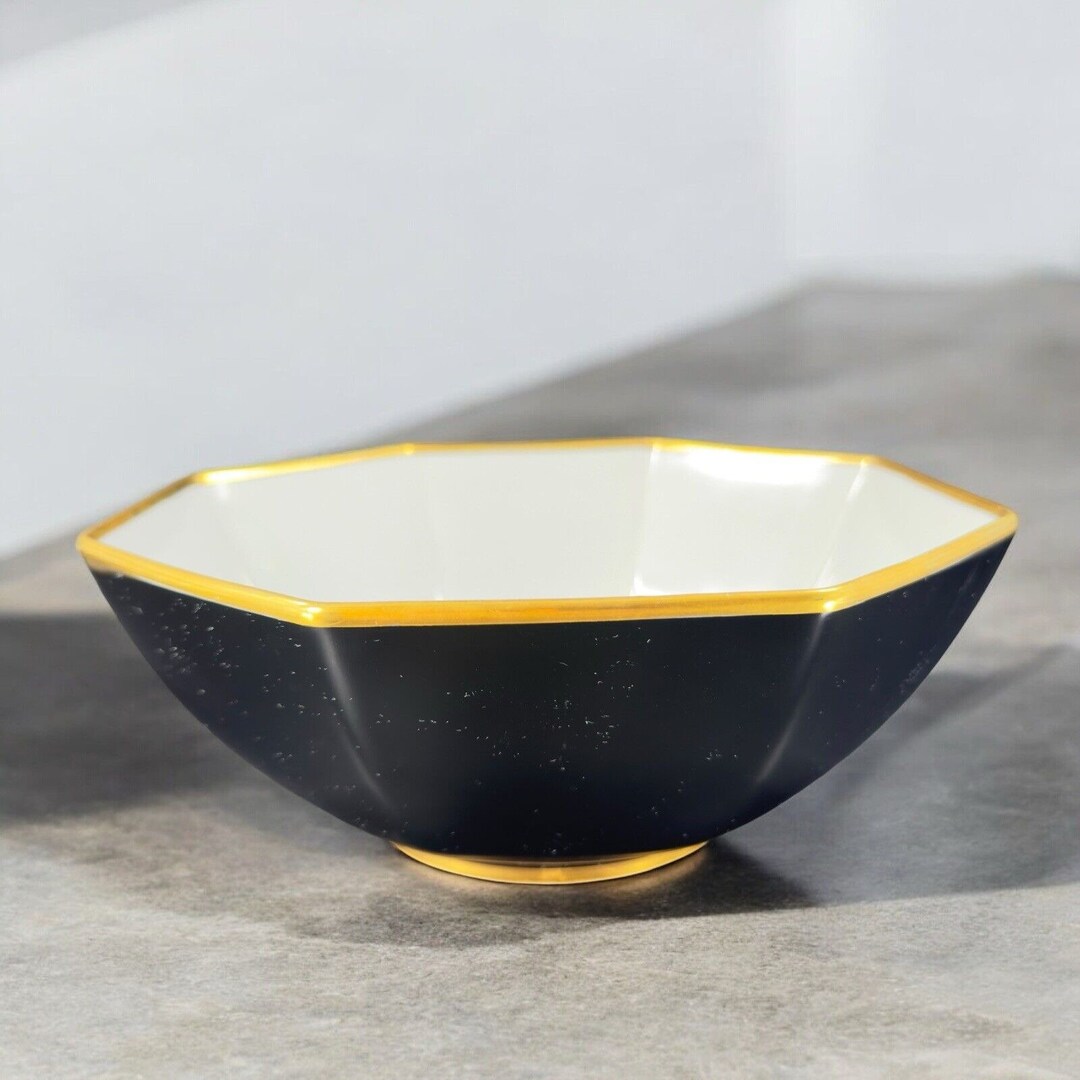 Fitz and Floyd Renaissance Cerulean Octagonal Large Bowl Dish Black ...