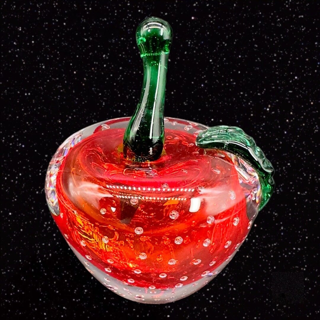 Venetian Art Glass Red Apple Perfume Bottle W Stopper Paperweight Small ...