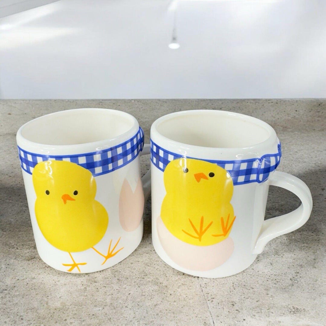 1984 Vintage Gallery Originals Yellow Chick Mug Cup 8 Oz Set 2 Ceramics ...