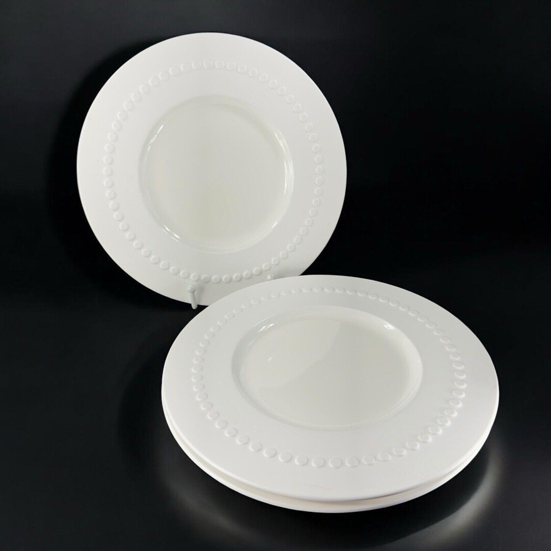 Calvin Klein Raised Circles Dinner Plate Dish Set 3 White Porcelain ...