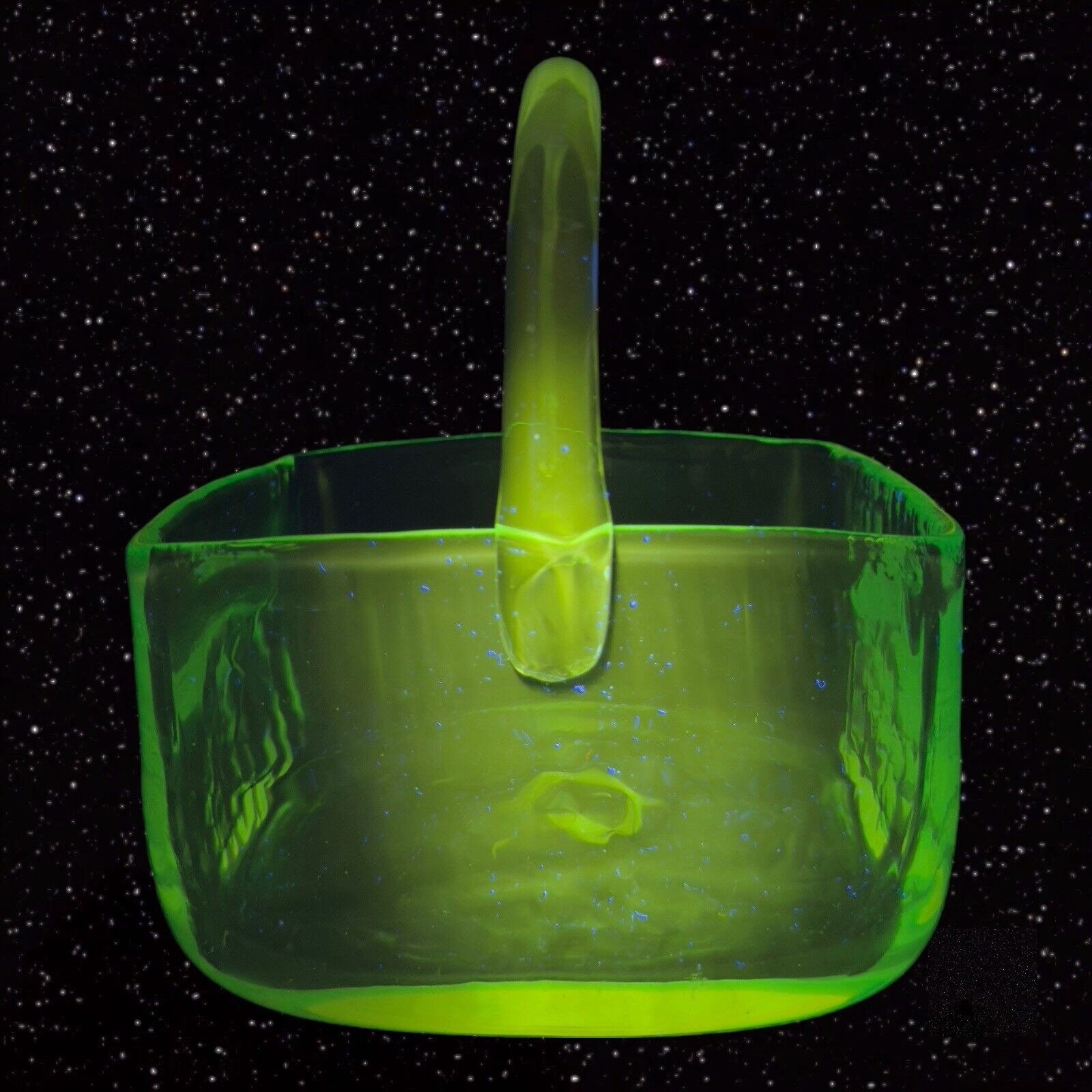 Blenko Teal Green Glass Square Basket With Clear Handle Manganese 365nm ...