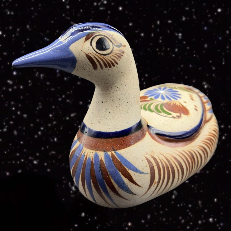 Mexico Folk Art Pottery Duck Bird Hand Made Tonala Talavera Large 9”W 5 ...