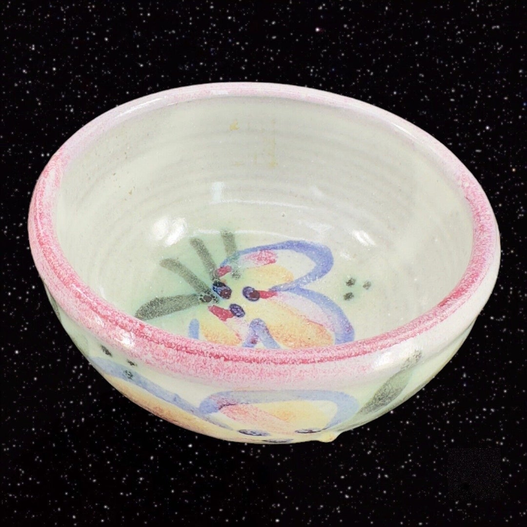Redware Studio Art Pottery Bowl Dish Hand Painted Floral Bowl Hand Made ...