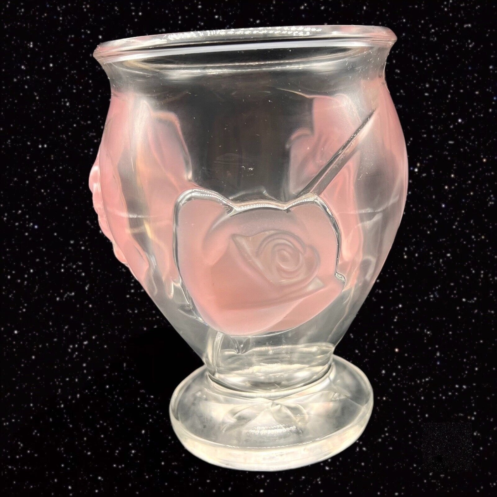 Teleflora Glass Heavy Vase Raised Puff Frosted Pink Roses Lead Crystal ...
