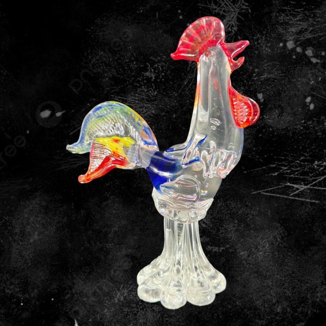 Colorful Art Glass Rooster Hen Tall Heavy Figurine Glass Decoration ...