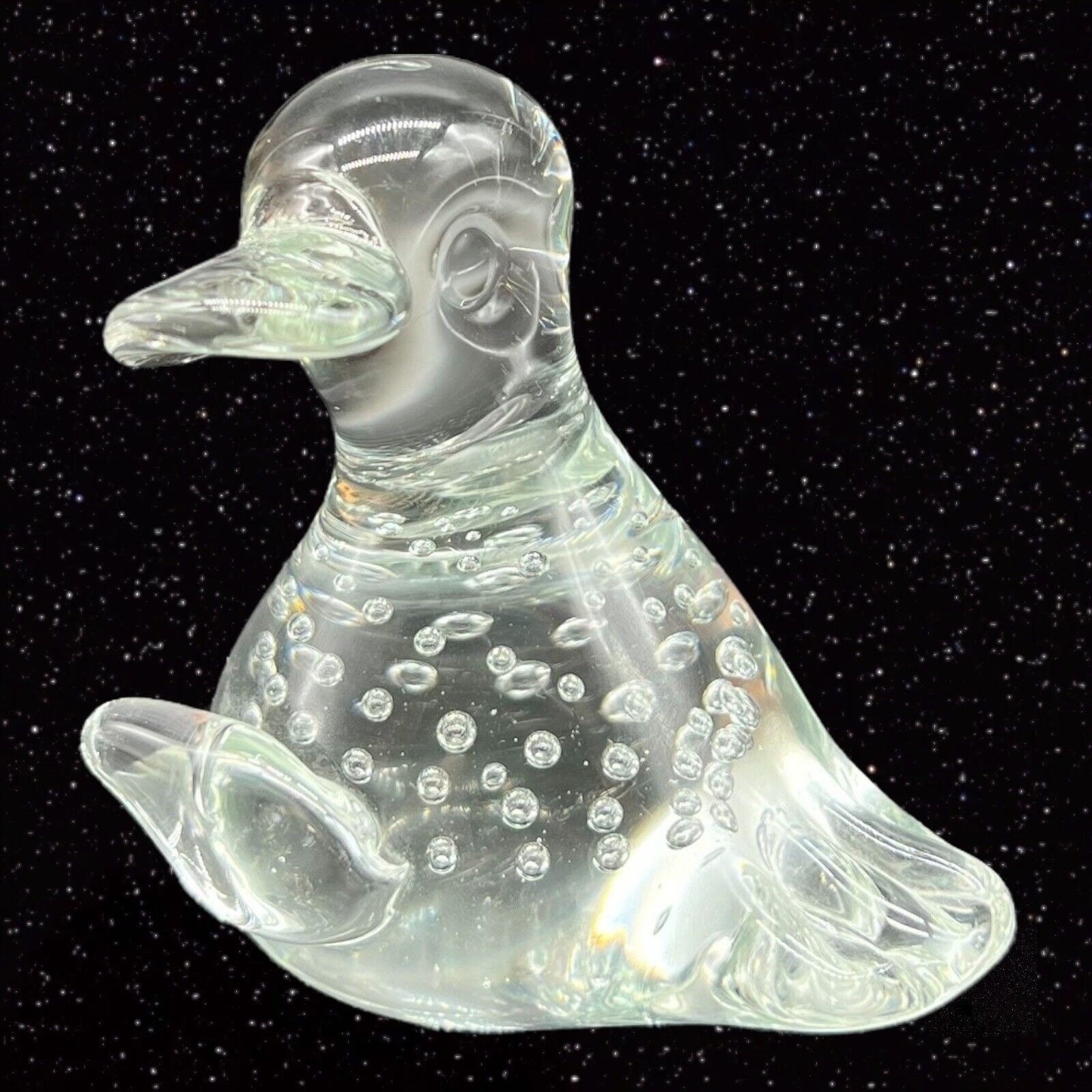 Vintage Art Glass Bird Duck Sitting Down Bullicante Bubbles Figure ...
