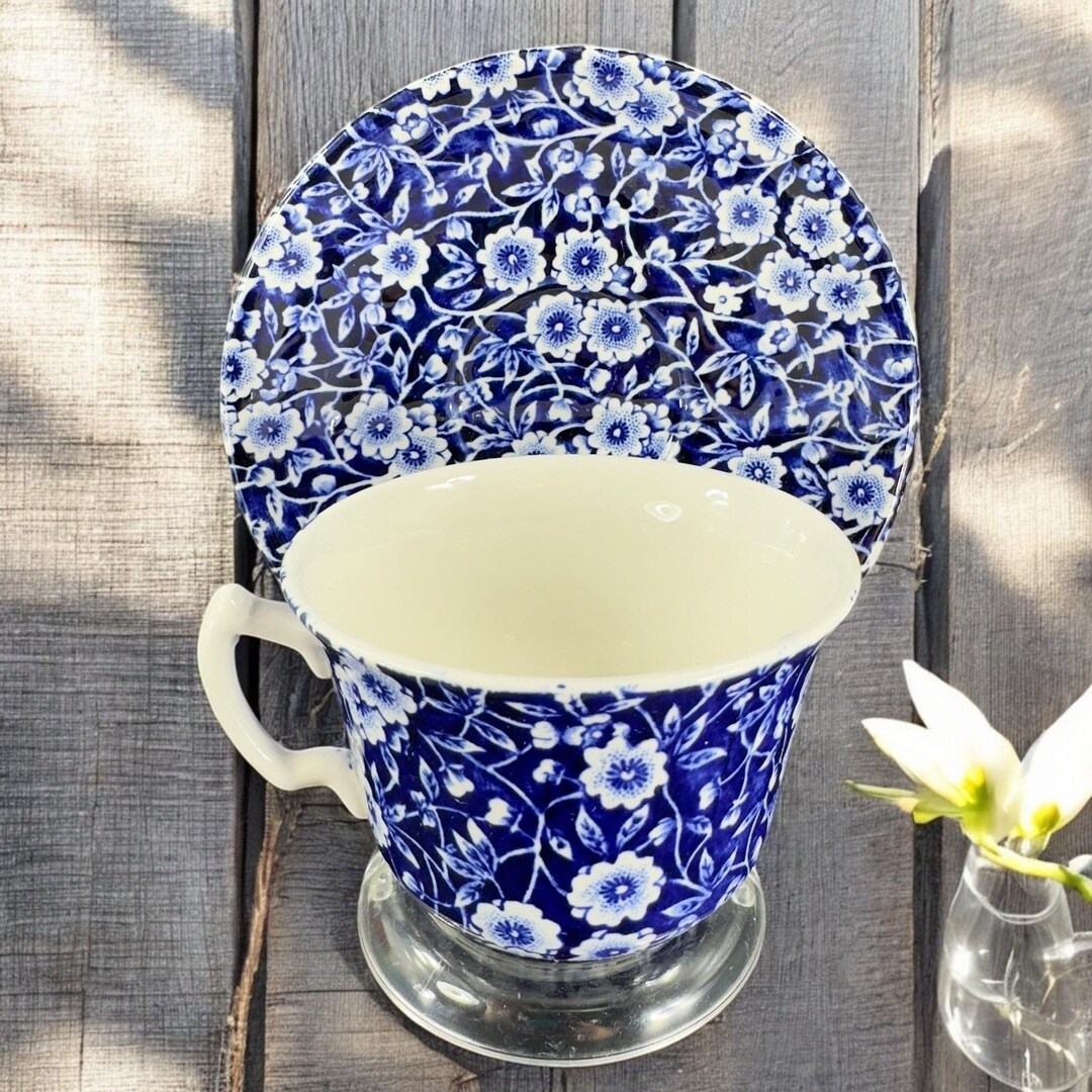 Burleigh Blue Calico Teacup Porcelain Cup and Saucer Made in England ...