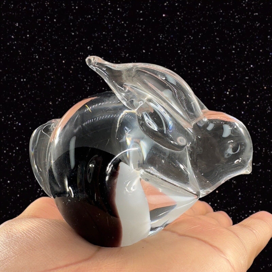 Art Glass Bunny Rabbit Clear White Black Figurine Long Ears Paperweight ...