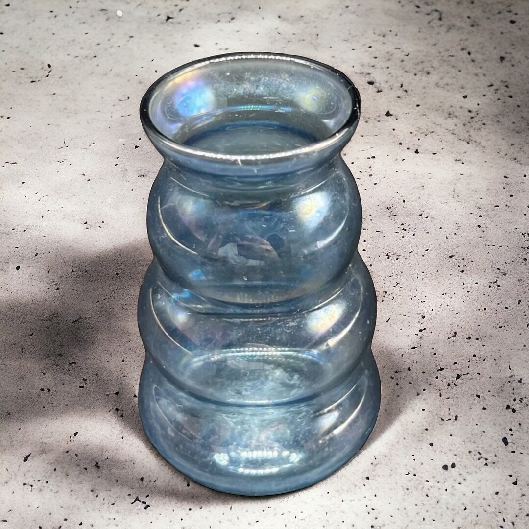 Iridescent Cobalt Blue Flint Glass Blown Vase Decoration Art Glass 3”T ...