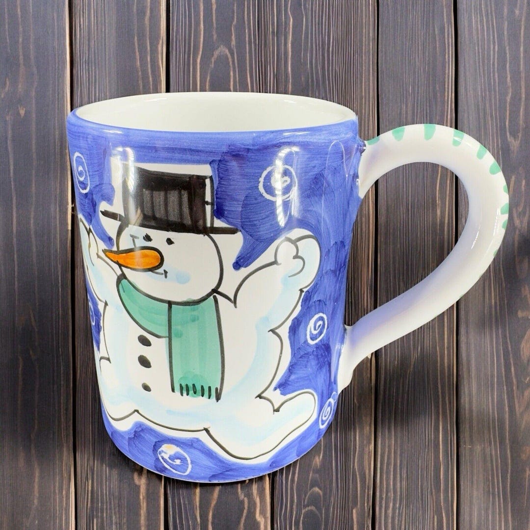 Deruta Italian Pottery Coffee Mug Cup Christmas Holiday Snowman Italy ...