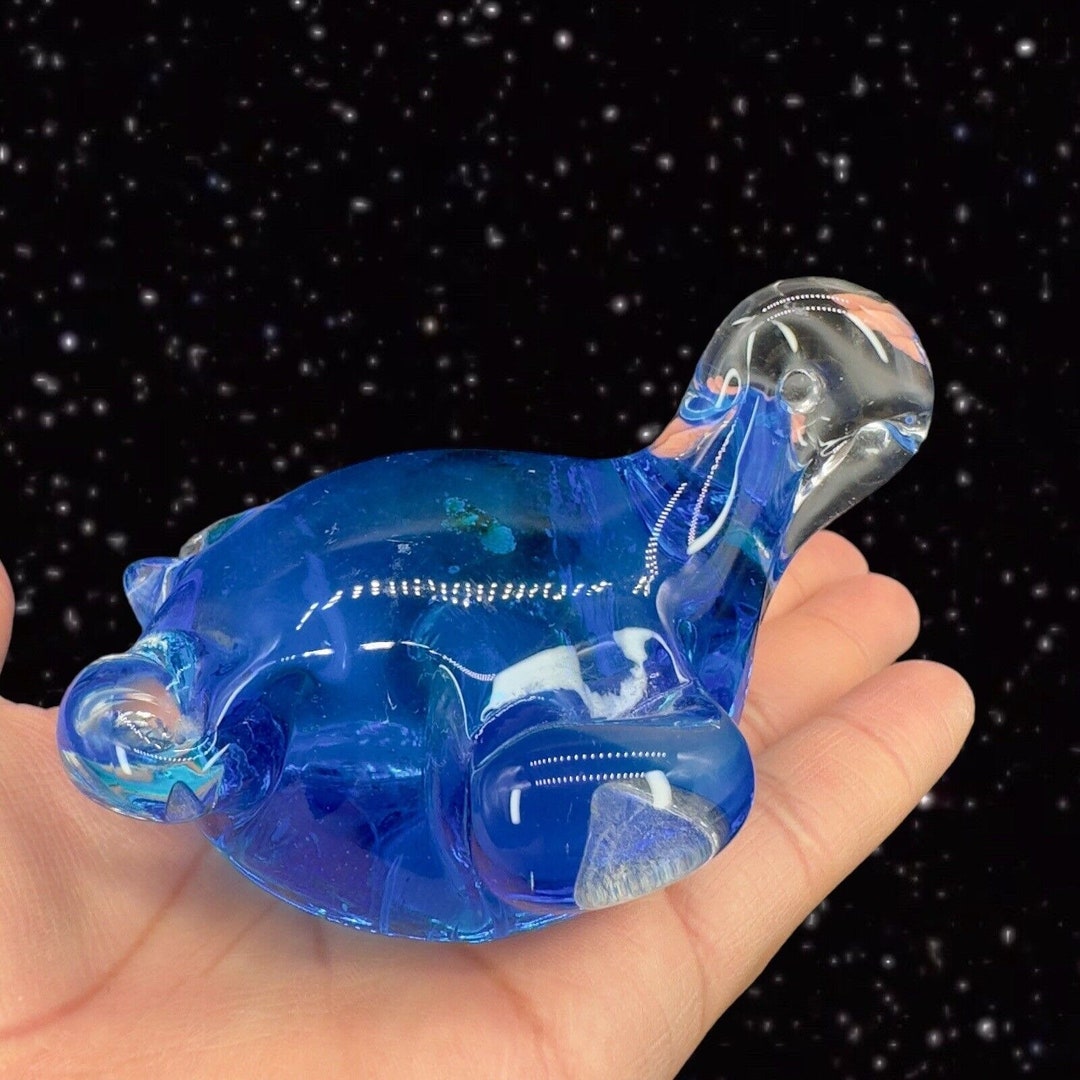 Art Glass Blue Turtle Paperweight Animal Figurine Whimsical 3.5”wide 2 ...