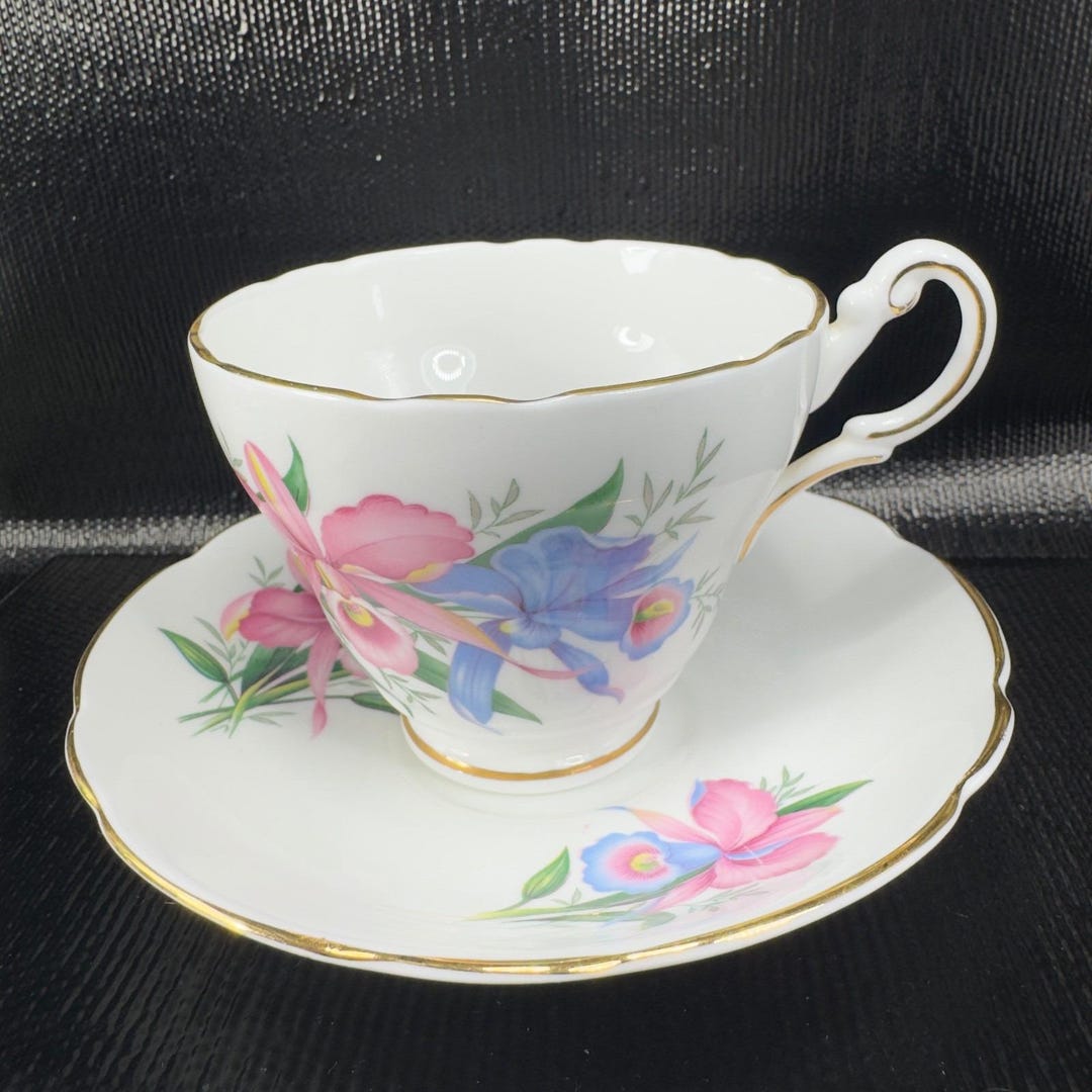 Vintage Regency Teacup Saucer Set Pink Blue Flowers Pattern Bone China ...