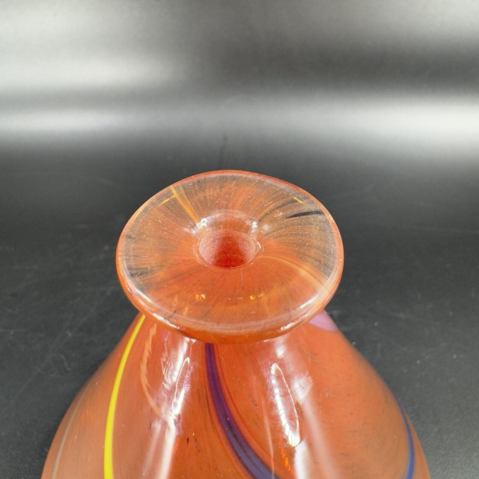 Hand Made Art Glass Triangular Bud Vase Multicolor Swirls Artist Marked ...