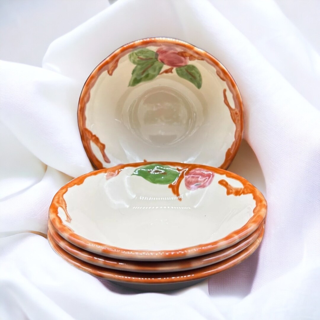 FRANCISCAN APPLE Hand Painted Dinnerware Set 4 Fruit Dessert Bowl ...
