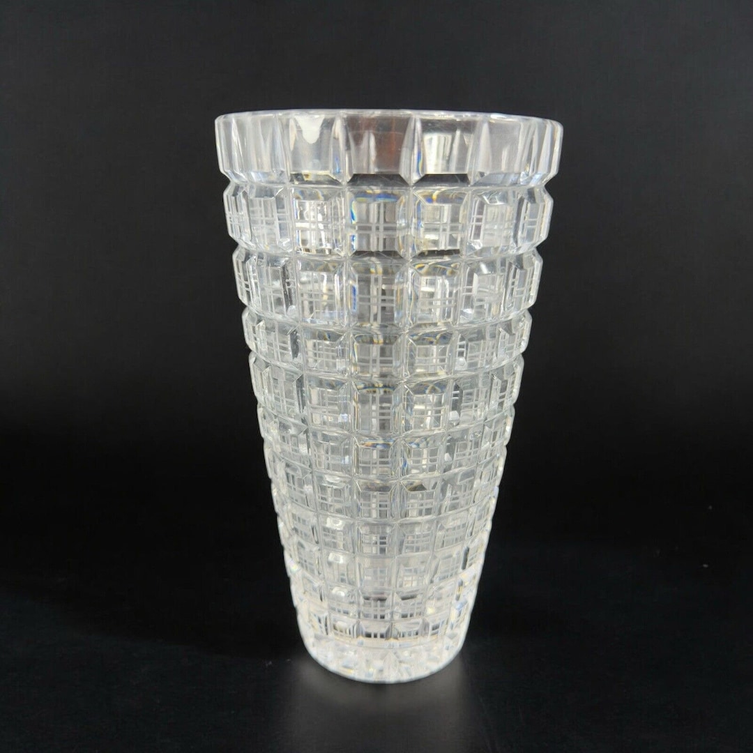 1980s LAUSITZER BLEIKRISTALL Crystal Glass Vase Made Germany Clear Cube ...